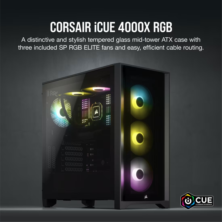 خرید کیس کامپیوتر Corsair iCue 4000X RGB - شاسی مید تاور - سیاه